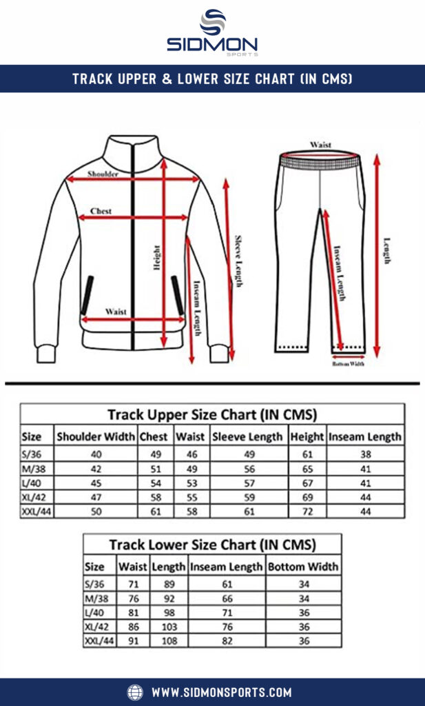Standard Sportswear Size Guide for Teams - Customizable
